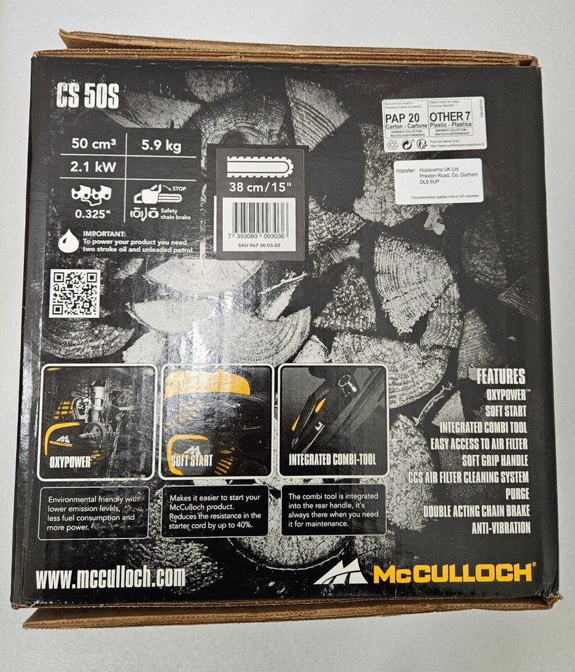 Brand new McCulloch CS 50S 15" Gas Powered Chainsaw Two Stroke Soft ...
