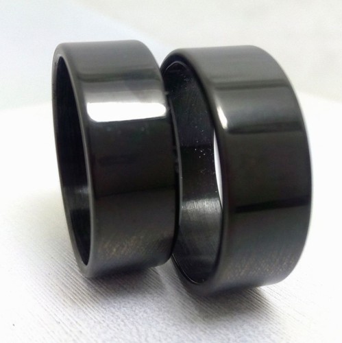 Wholesale 50 Black 8mm Flat Plain Band stainless steel rings Jewelry ...