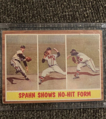 HOF 1962 Topps - #312 Warren Spahn VINTAGE Braves “Spahn Shows No-Hit ...