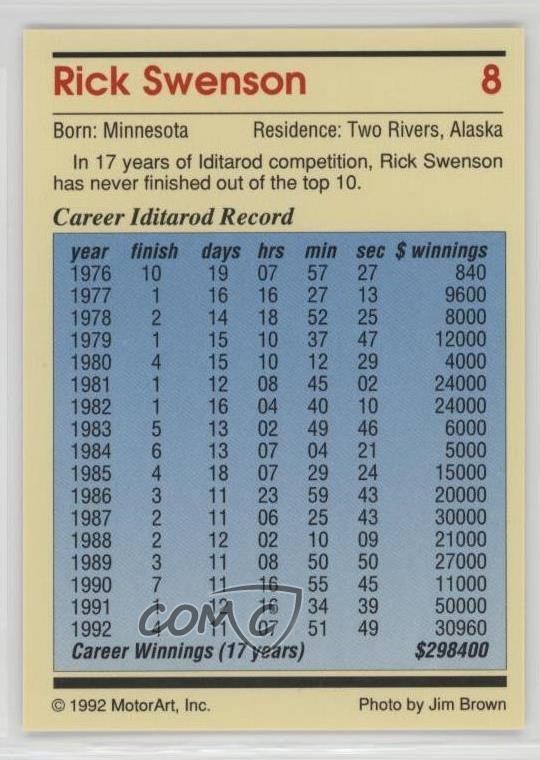 1992 MotorArt Iditarod Rick Swenson #8 | eBay