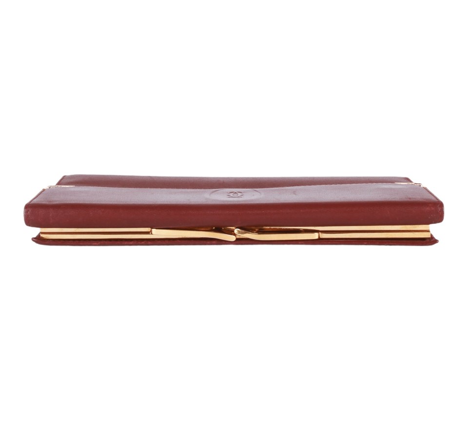 Authentic Must De Cartier Tri-fold french style wallet Bordeaux Leather ...