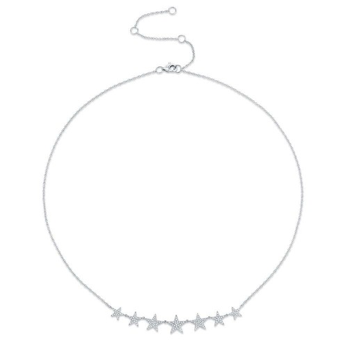 Diamond Multi Star Collar Pave Necklace 14K White Gold Natural Round ...