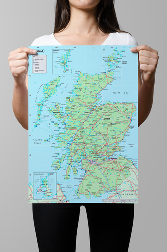 LAMINATED SCOTLAND MAP POSTER EDUCATIONAL SCHOOL WALL ART A1 A2 A4 ...