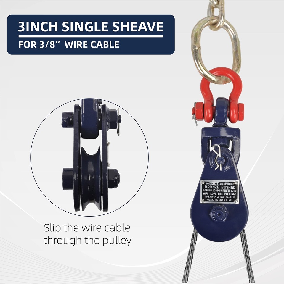2 Ton 3" Snatch Block w/ Shackle & 2' Tow Chain Anchor Wrecker Car ...