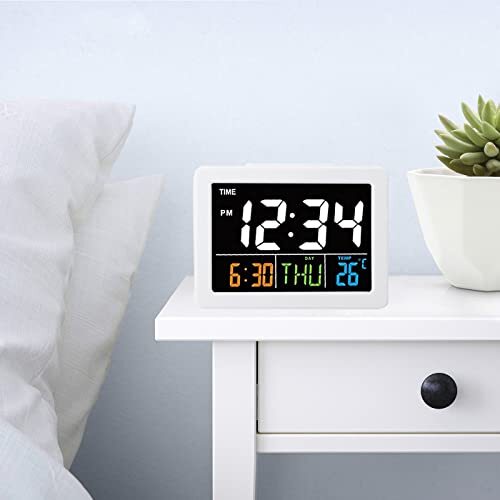 Digital Alarm Clock LCD Color Large Screen with Temperature Week Date ...