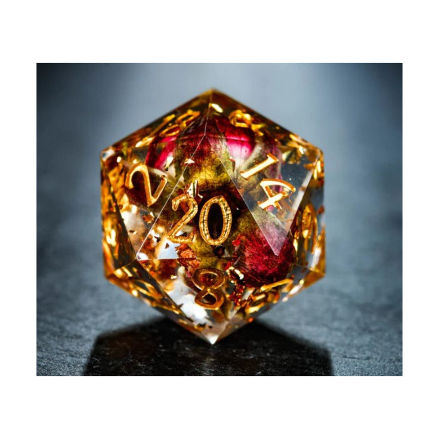 Crystal Maggie Dice Chonk d20 - Rose Bud Glitter w/Gold New | eBay