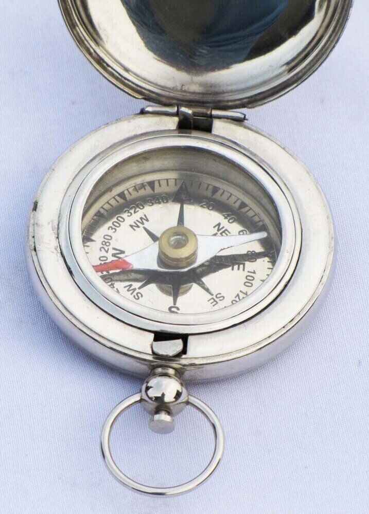 Marine Silver Pocket Compass Nautical Brass Compass Push Button Compass ...