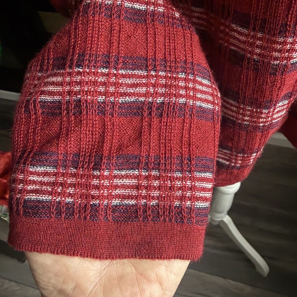 Brooks Brothers Women’s Merino Wool Plaid Cardigan XL Burgundy Red Old ...