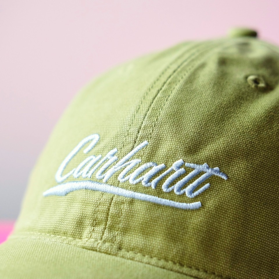 Carhartt Script Logo Embroidered Hat Adjustable Green Cotton Canvas ...