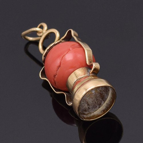 Vintage 14K Yellow Gold Red Coral Lantern Charm Pendant | eBay
