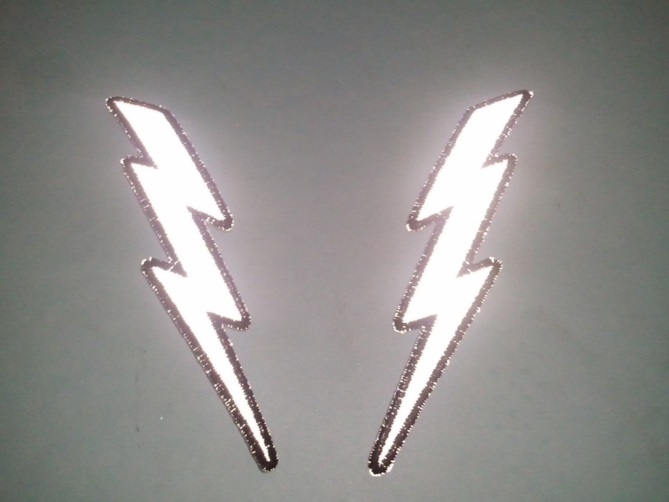 Pair of REFLECTIVE Lightning Bolt 1.5" x 5" iron on patches (3454 ...