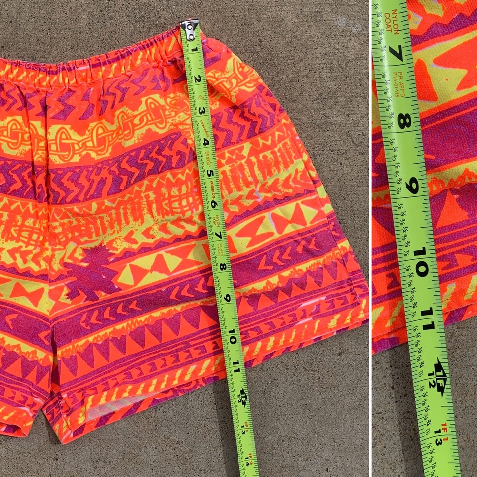Vintage Shorts 80s 90s 1980s Neon Geometric Surf Surfboard Surfer Chain ...