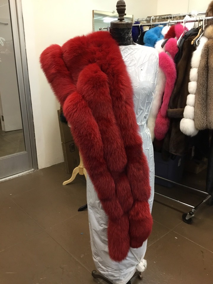 MONROE DYED RED FOX 3 ROW STOLE FULL SKIN CAPE WRAP SHRUG TAILS NEW | eBay