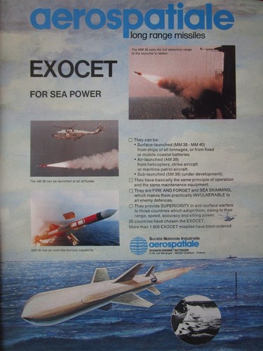 9/1982 PUB AEROSPATIALE ENGIN TACTIQUE MISSILE AM 39 MM38 MM40 EXOCET ...