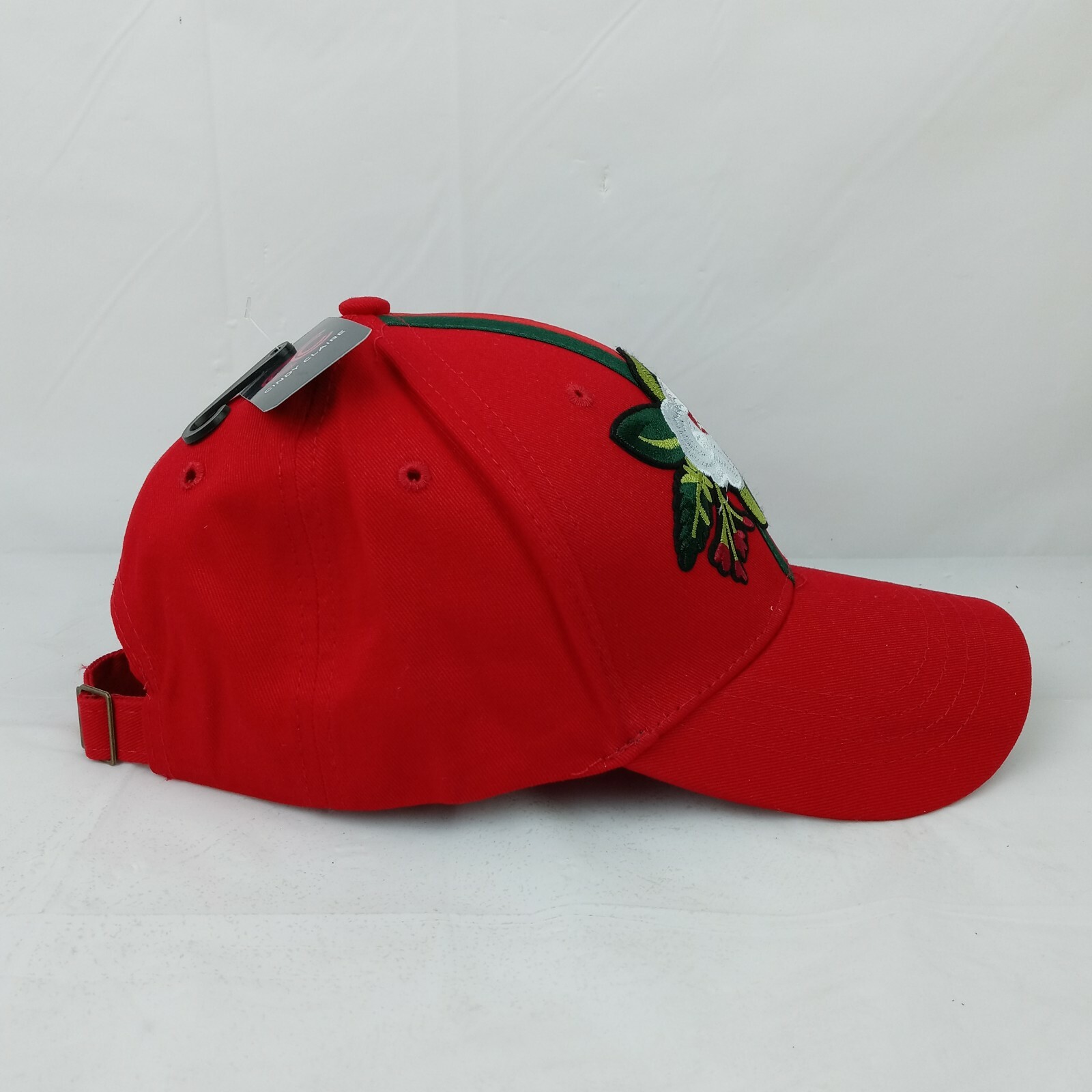 Embroidered Rose Strapback Cap Fashion Hat Adjustable Red Curved Bib ...