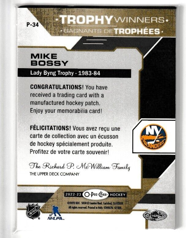 2022-23 O-Pee-Chee Manufactured Patch SSP P-34 MIKE BOSSY 2022/23 OPC ...
