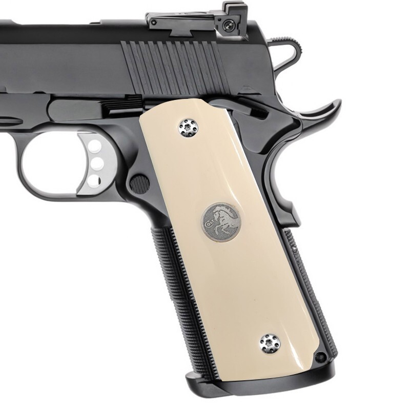 1911 Pistol Grips Acrylic Ivory Gun Grips W/Silver Medallions Fits Colt ...