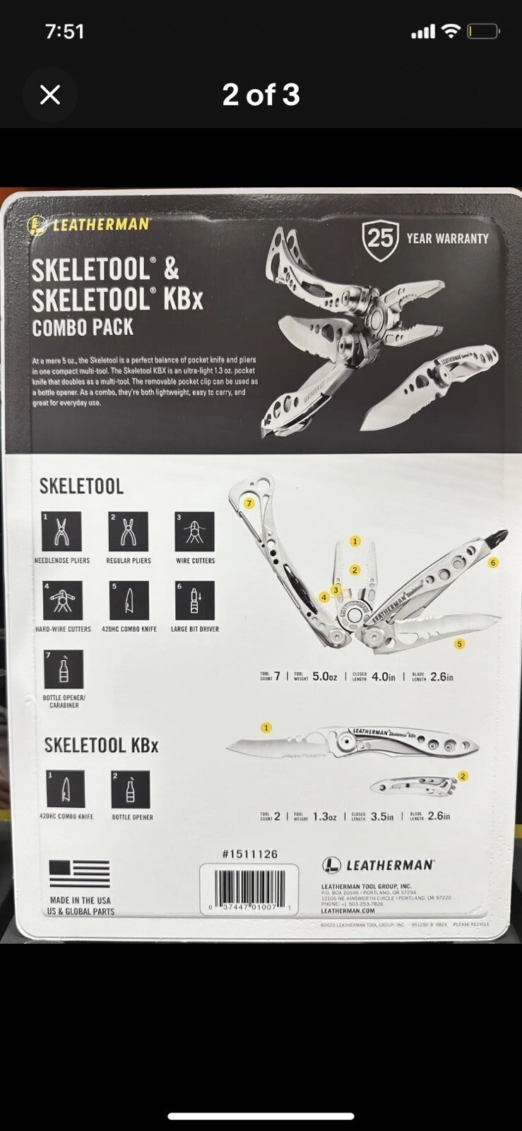 2 New/ Sealed Leatherman Skeletool & KBX Multi-Tools Combo Pack + Nylon ...