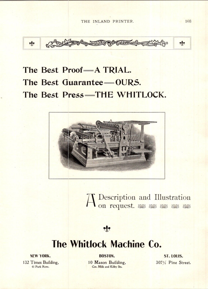 Whitlock Press 2-Revolution/2-Roller & More 1890s-Early 1900s (4) Print ...