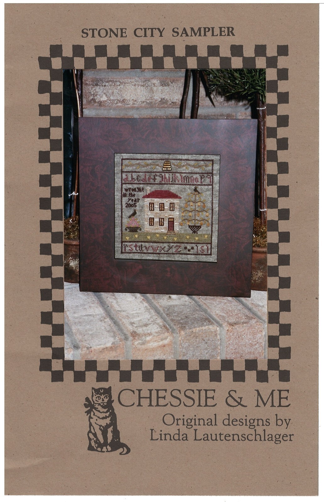 Chessie & Me Stone City Sampler cross stitch pattern with linen ...