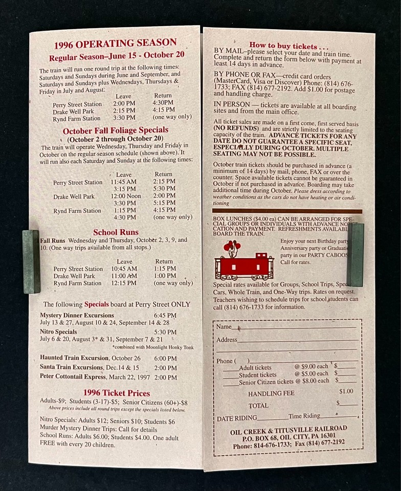 1996 Oil Creek Titusville Railroad Oil City PA Vintage Travel Brochure ...