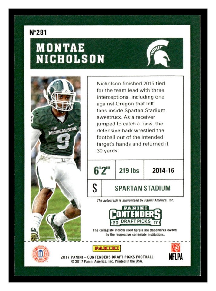 Montae Nicholson 2017 Panini Contenders Draft Picks AUTOGRAPH | eBay