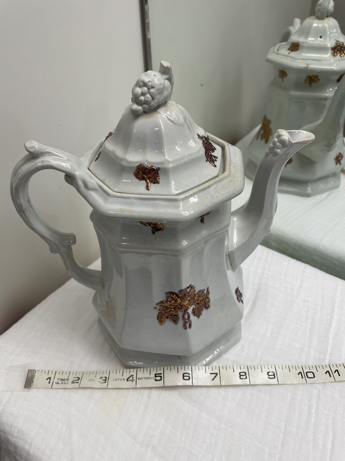 Edward Walley Antique Ironstone Teapot/Coffee Pot, Copper Luster Grape ...