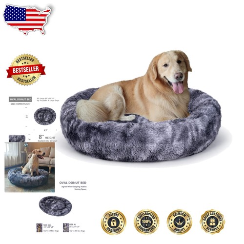 Gradient Color Shag Faux Fur Dog Bed - Oval & Cozy Design for Ultimate ...
