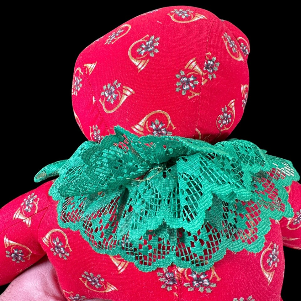 Handmade Christmas Bear Plush Stuffed Animal Floral Trumpet Fabric 16 ...