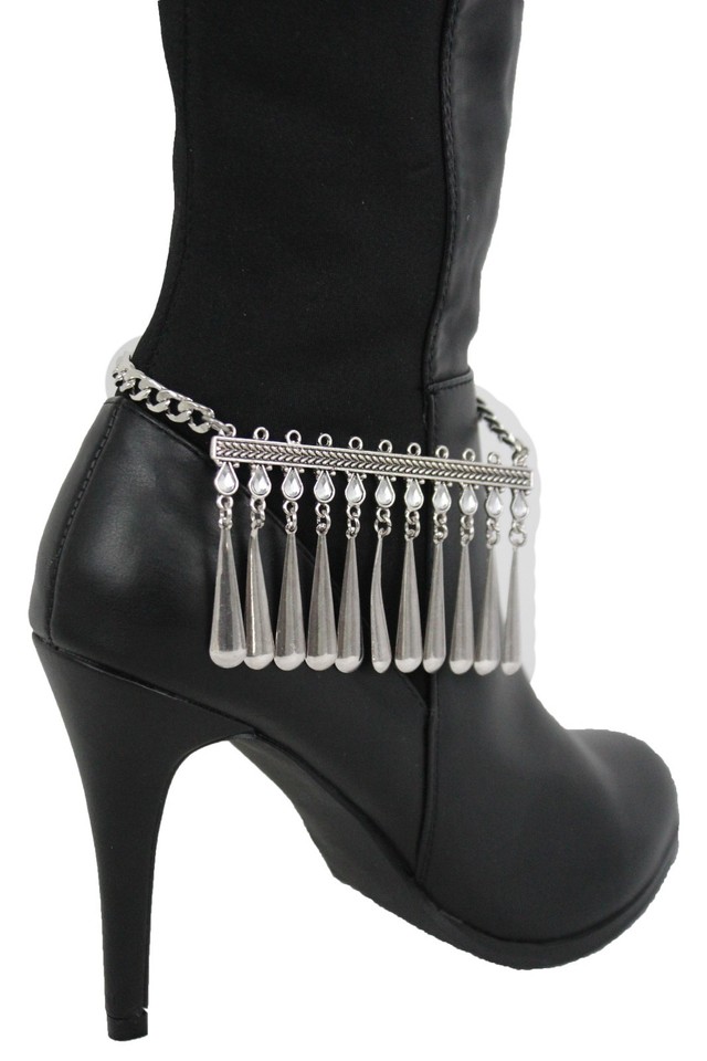 Women Silver Metal Chain Boot Western Shoe Jewelry Bling Bracelet Long ...