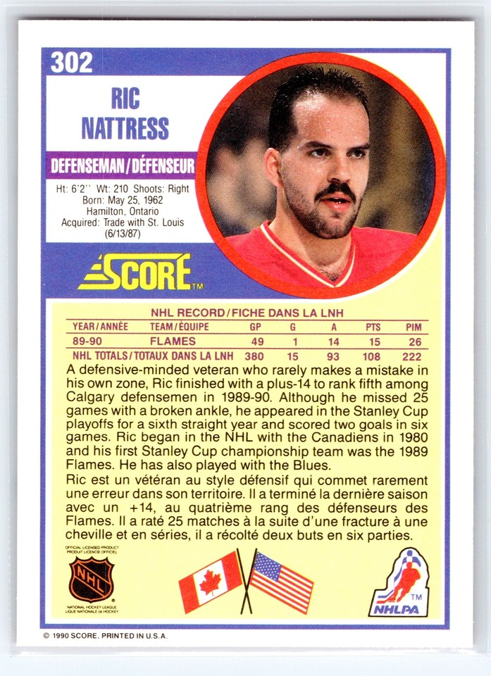 1990 Score Canadian #302 Ric Nattress Hockey Calgary Flames | eBay