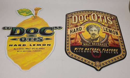 2 Vtg Doc Otis Hard Lemon Metal Tin Tacker Sign Malt Beverage Bar ...