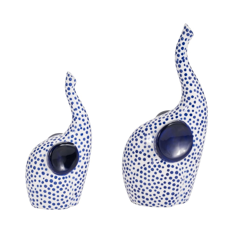 11" Hand Stamped Trunk Up Elephant, Blue/White | eBay