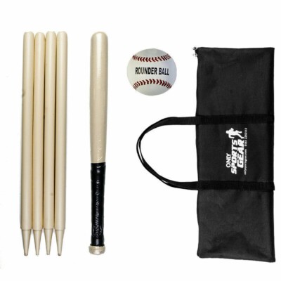 ND DELUXE 16" ROUNDERS WOODEN SET BAT BALL IN MESH BAG GARDEN SPORT ...