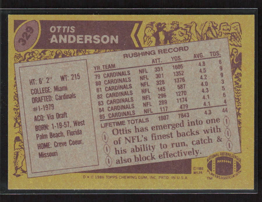 1986 Topps #329 Ottis Anderson Nm/M | eBay