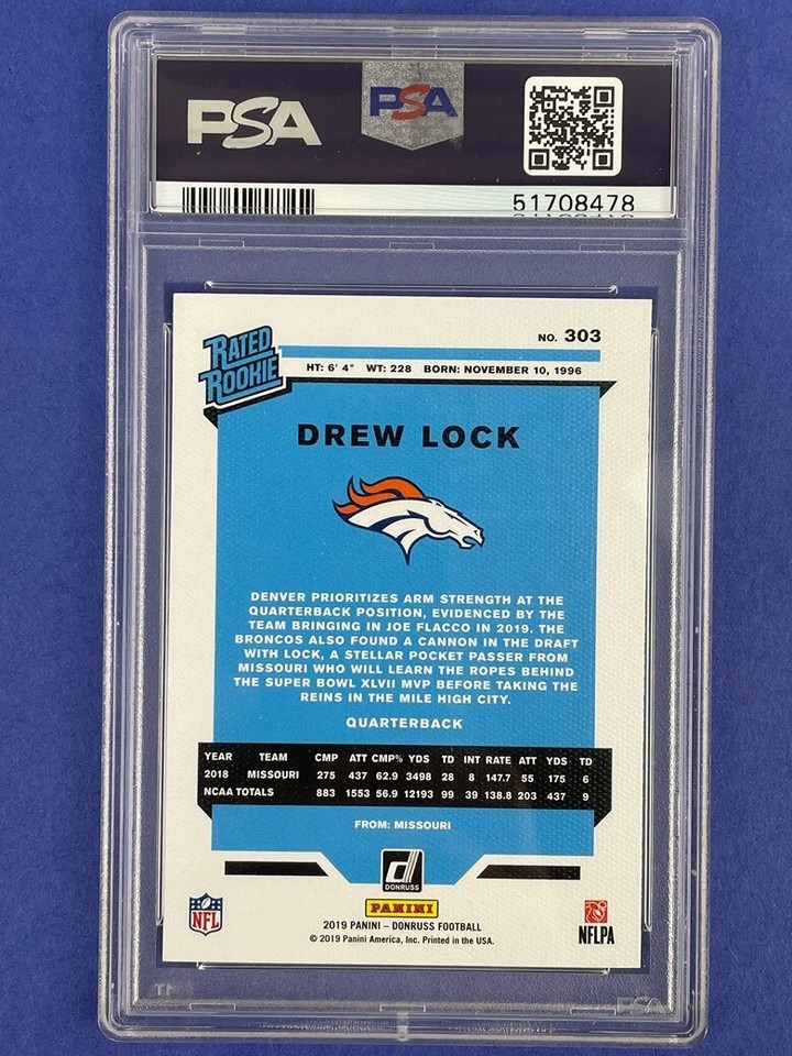 2019 Donruss DREW LOCK Canvas Rated Rookie Card #303 Graded PSA 9 MINT ...