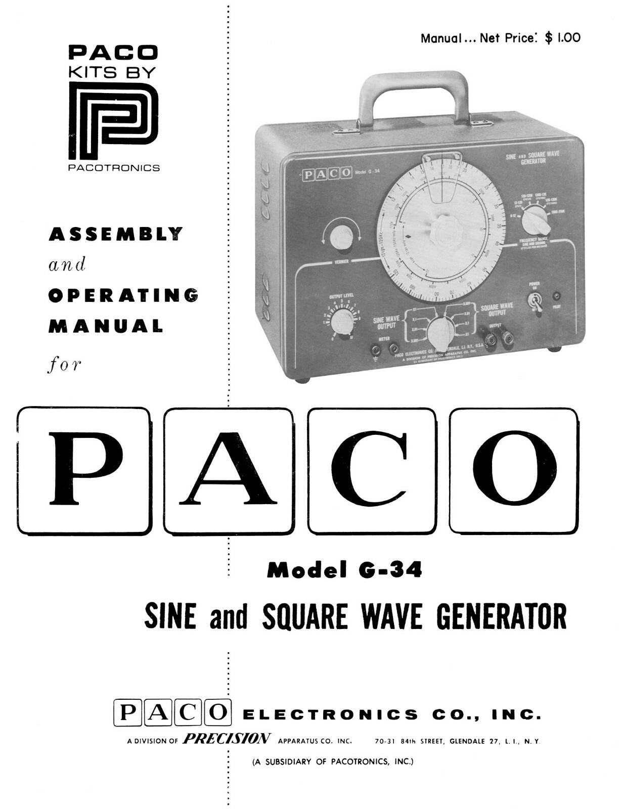 Paco G-34 G34 Sine and Square Wave Generator Manual | eBay