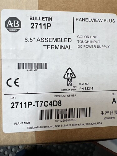 Allen Bradley 2711P-T7C4D8 /A PanelView Plus 6 700 Touch DC Refurb ...