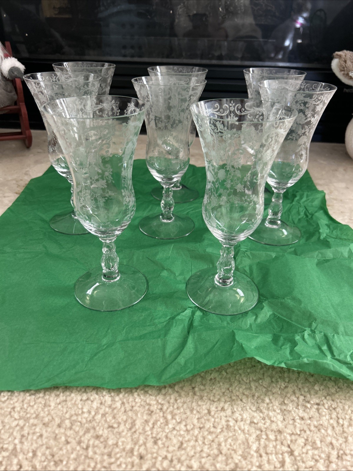 Cambridge Glass Chantilly Water Goblets Stem 3625 Etched 7.5" T Set of ...