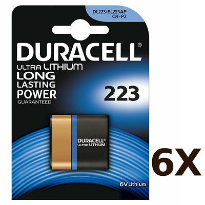 6 x Duracell 223 6V Lithium Photo Battery CR223 DL223 CR-P2 EL223AP ...