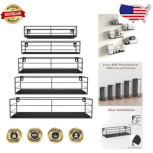 Versatile Black Floating Shelves Set of 5 - Easy Installation & Maximum Style | eBay