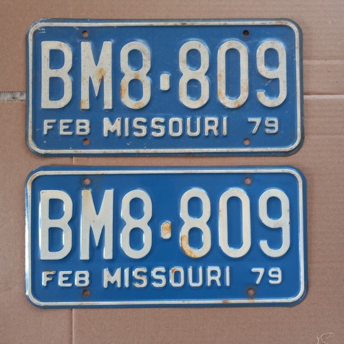 PAIR 1979 Missouri License Plates - "BM8 809" (white on blue) FEB 79 | eBay