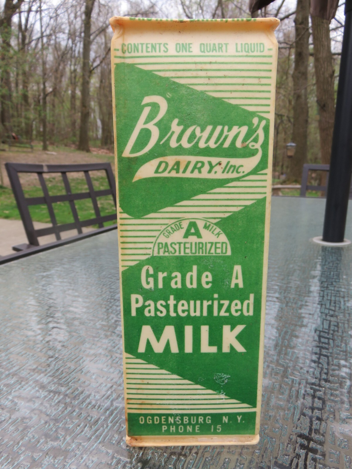 1950's BROWN'S DAIRY GRADE A PASTEURIZED MILK CARTON (Ogdensburg, NY ...