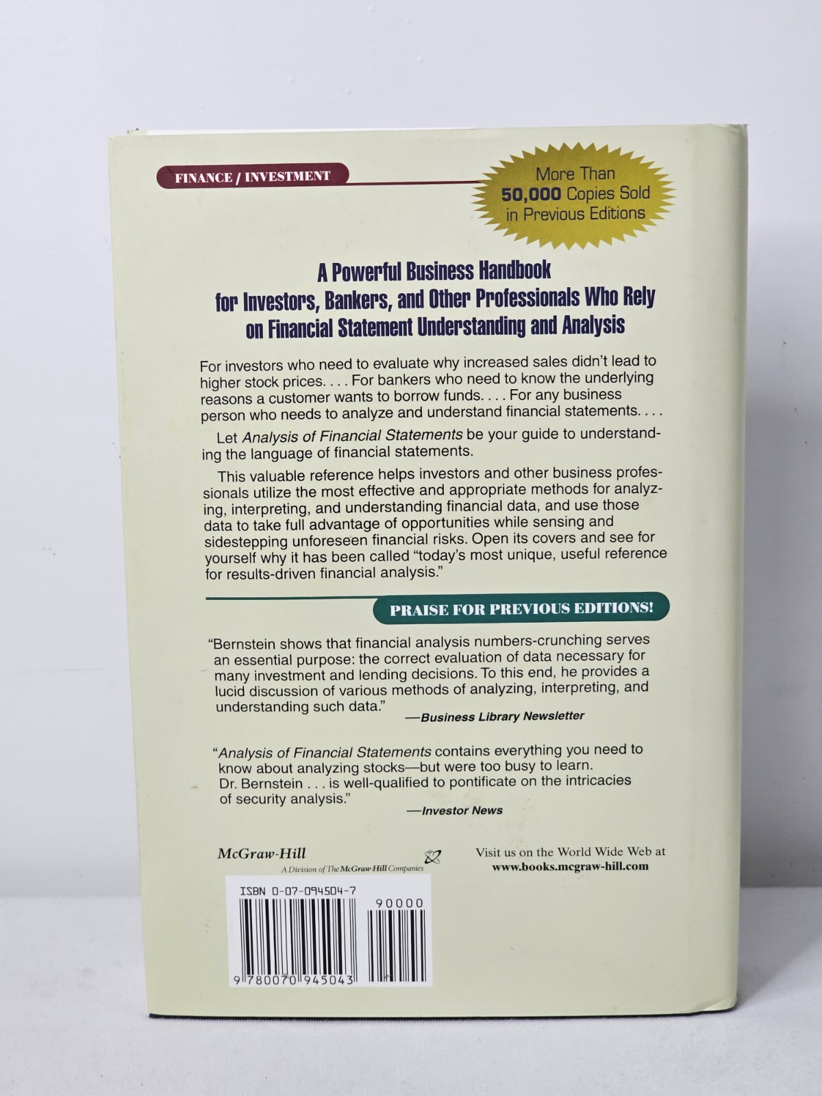 Analysis of Financial Statements 5th Edition Hardcover Book Bernstein ...