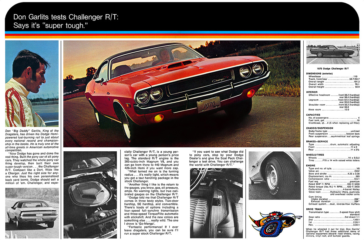 13x19 1970 Dodge Challenger R/T Ad Poster 340 383 440 426 HEMI Don ...