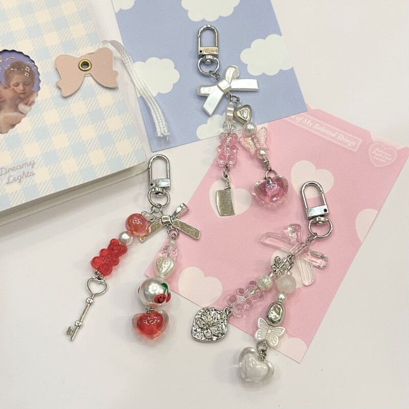 Handmade Heart Bowknot Keychains Sweet Cool Car Keyring Women Purse ...