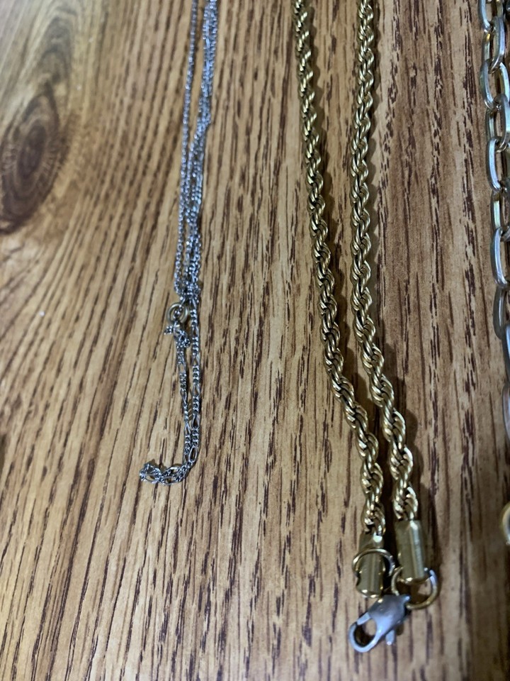 Mixed Lot Of 9 Silver Gold Chains 50 Cent Piece Used Vintage Jewelry ...