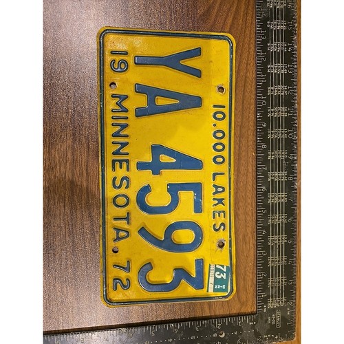 1972 Minnesota License Plate YA 4593 10000 Lakes Yellow Vintage Auto ...