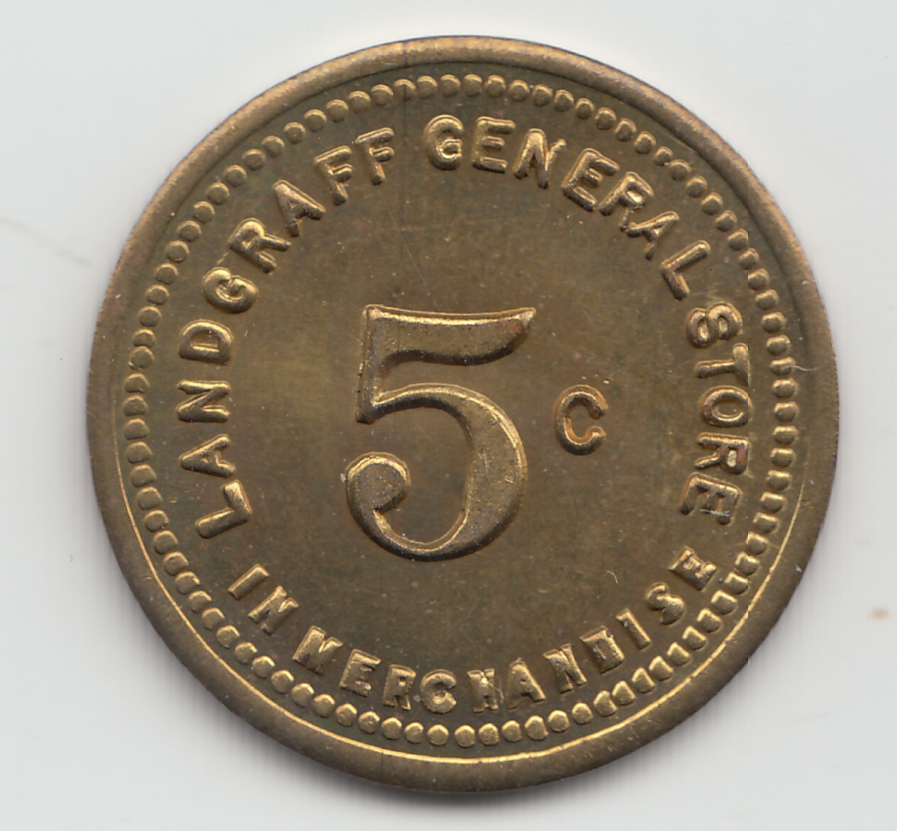 Landgraff General Store 5 cents coal scrip trade token Landgraff WV 56 ...