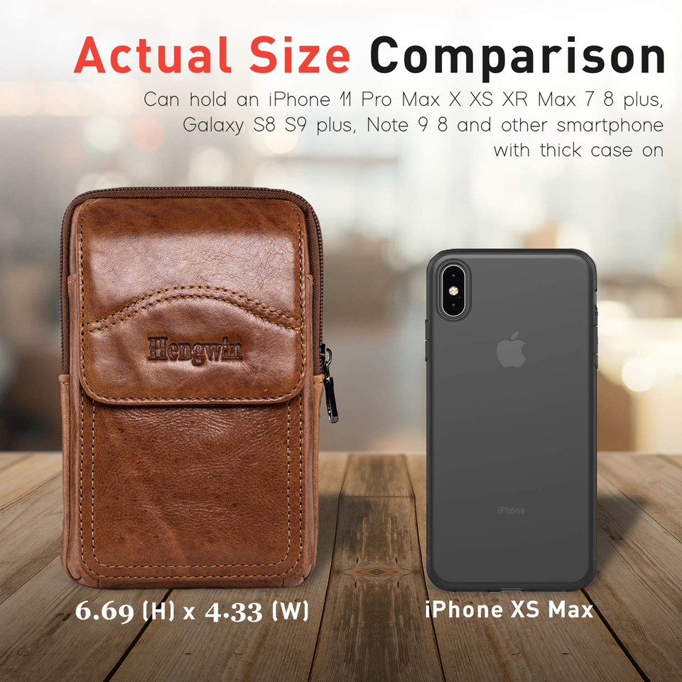 Hengwin Genuine Leather Phone Crossbody Bag with Shoulder Strap Men ...